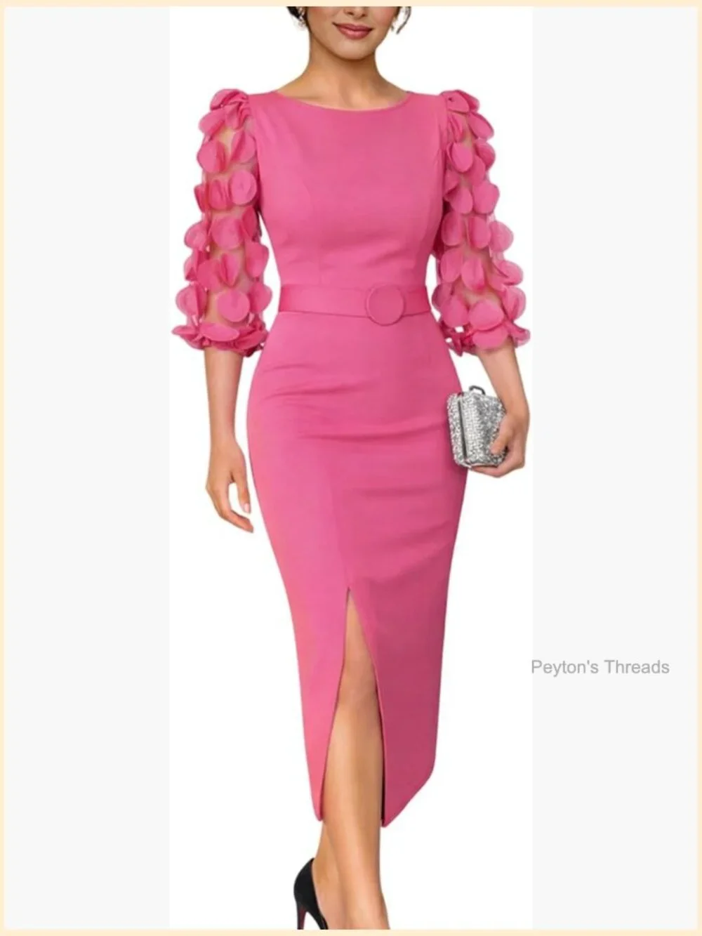 Dresses | Bodycon Midi Dress Polka Dot Mesh Puff Sleeve Slit Formal ...